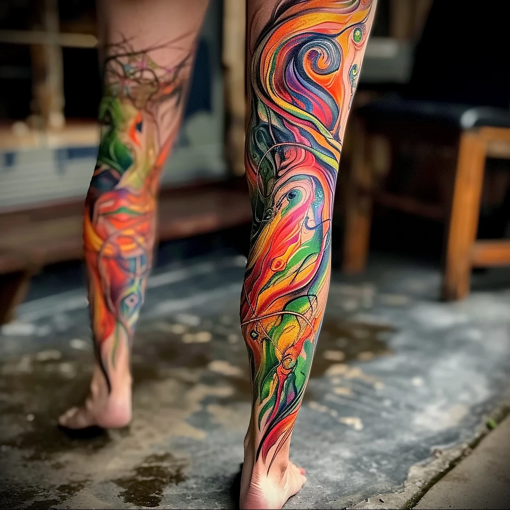 Psychedelic Wave Leg Sleeve: A Colorful Expression - tattoovalue.net